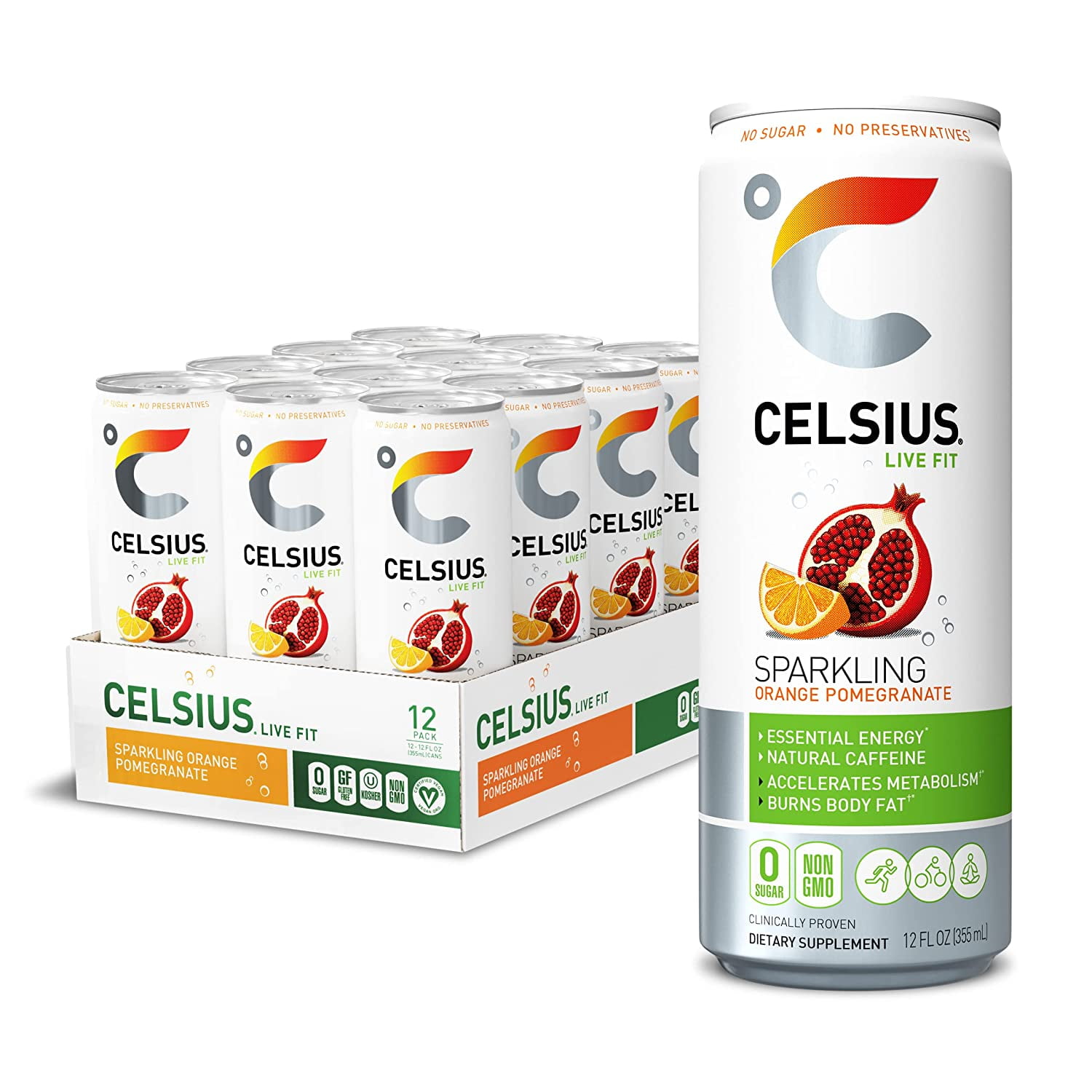 CELSIUS Essential Energy Drink 12 Fl Oz, Sparkling Orange Pomegranate ...