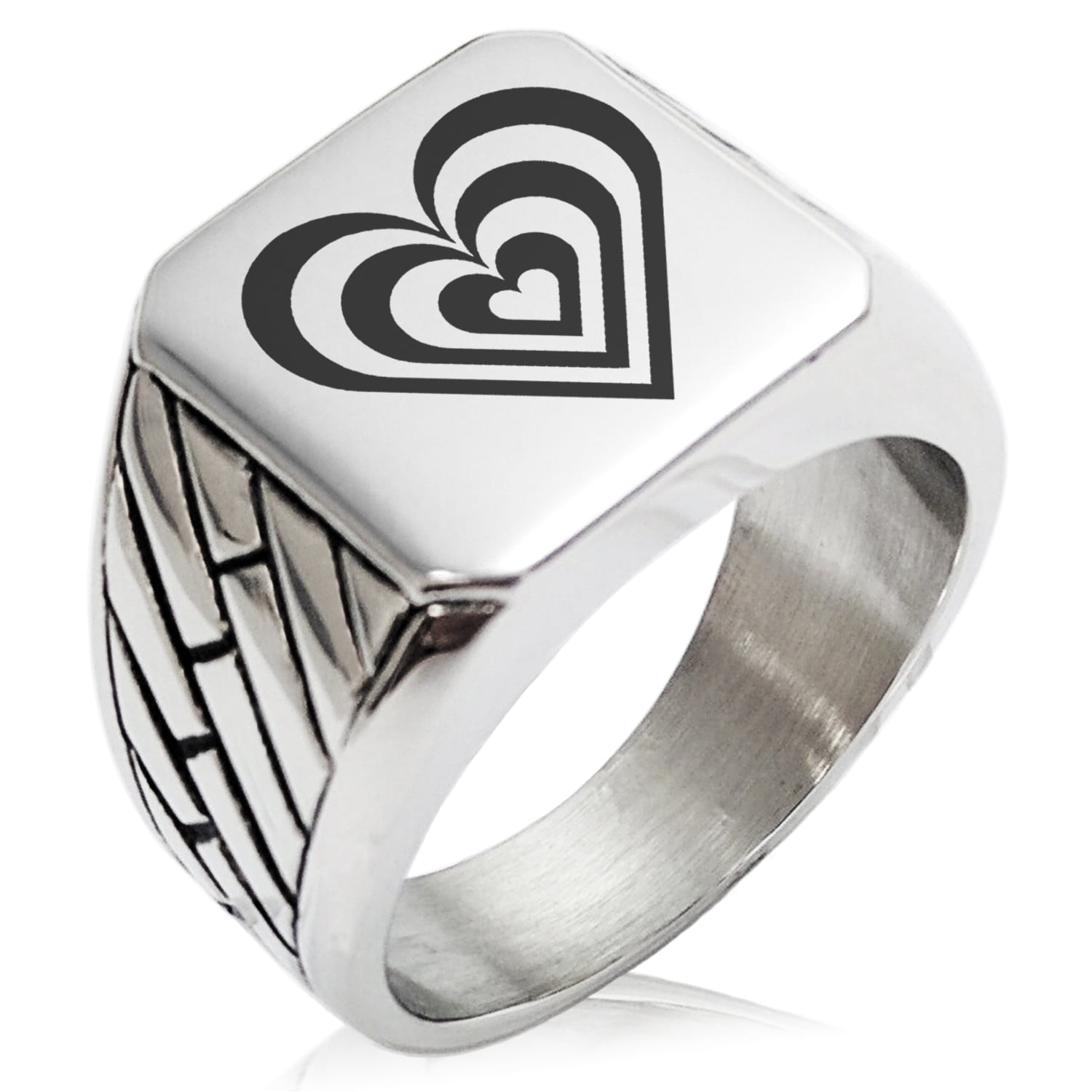 Stainless Steel Hypnotic Love Heart Geometric Pattern Biker Style ...