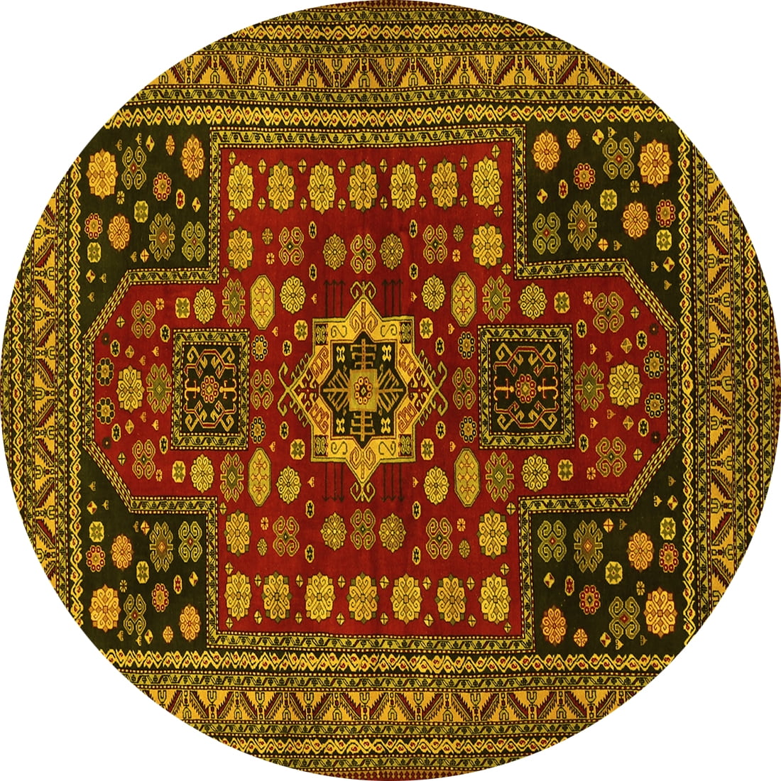 Ahgly Company Indoor Round Persian Yellow Traditional Area Rugs, 5 ...