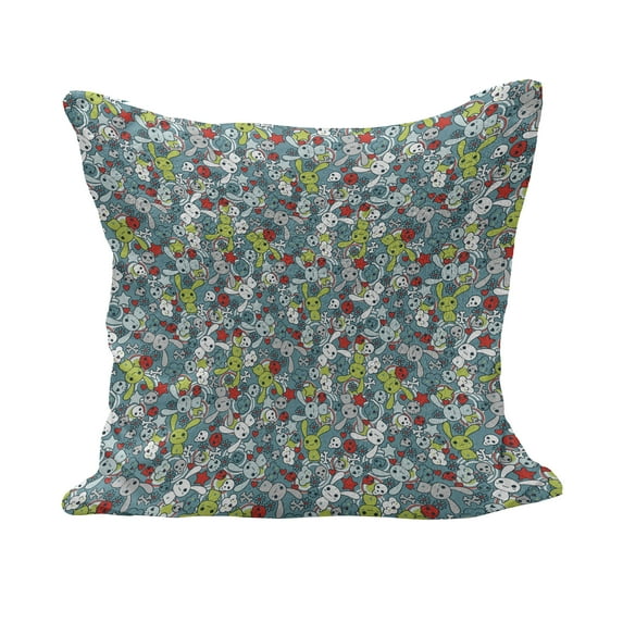 Cartoon Fluffy Throw Pillow Cushion Cover, Kawaii Bunnies with Happy ...