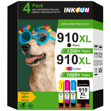 HP 910/910XL High-Yield Ink Cartridges, 4-Pack (Black, Cyan, Magenta ...