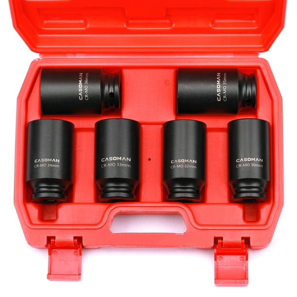 CASOMAN 1/2 inch Drive Deep Spindle Axle Nut Impact Socket Set, 6-Piece ...