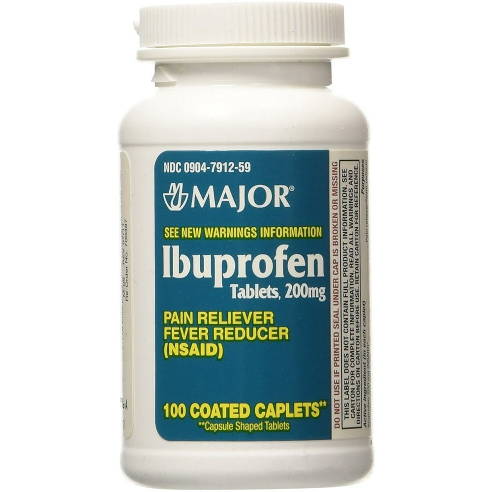 Major Coated Ibuprofen Caplets, 200 mg, 100 Count - Walmart.com ...