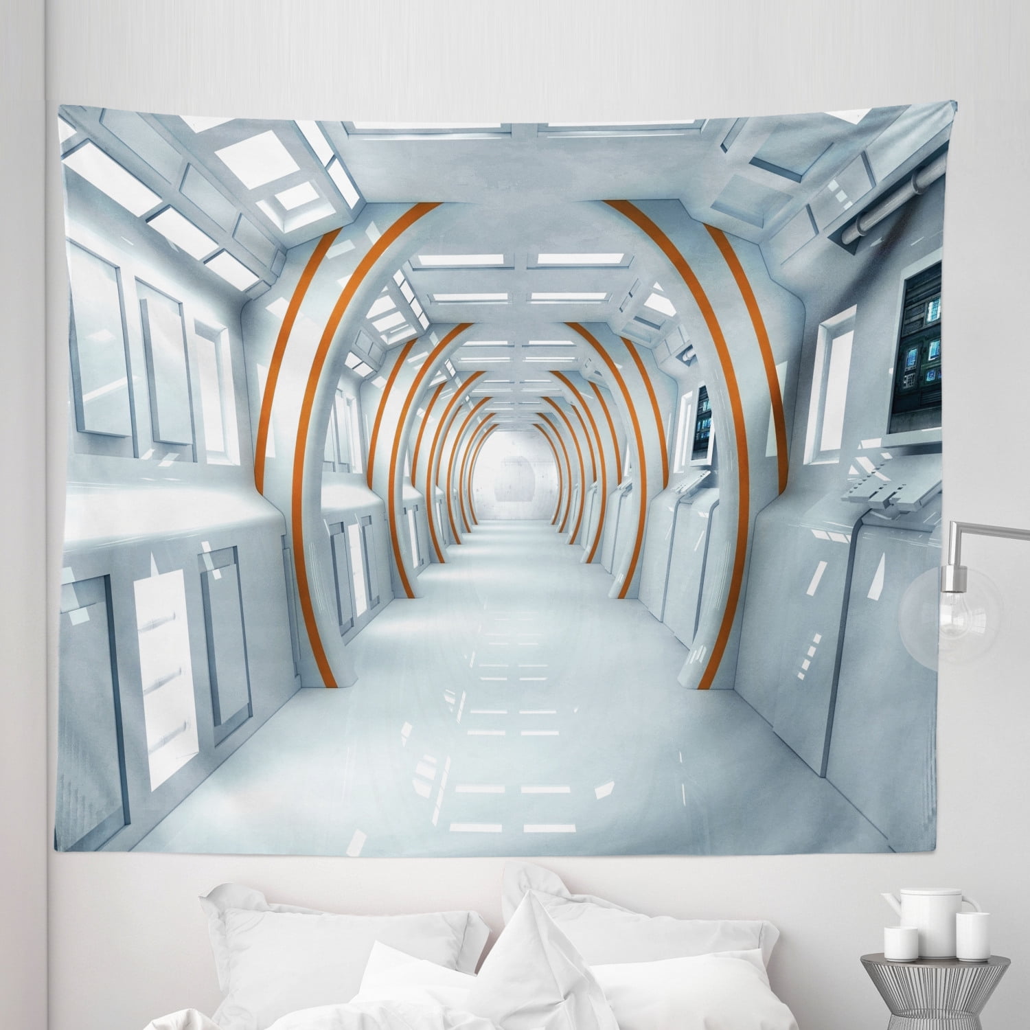 Outer Space Tapestry, Futuristic Hallway of Spaceship Digital ...
