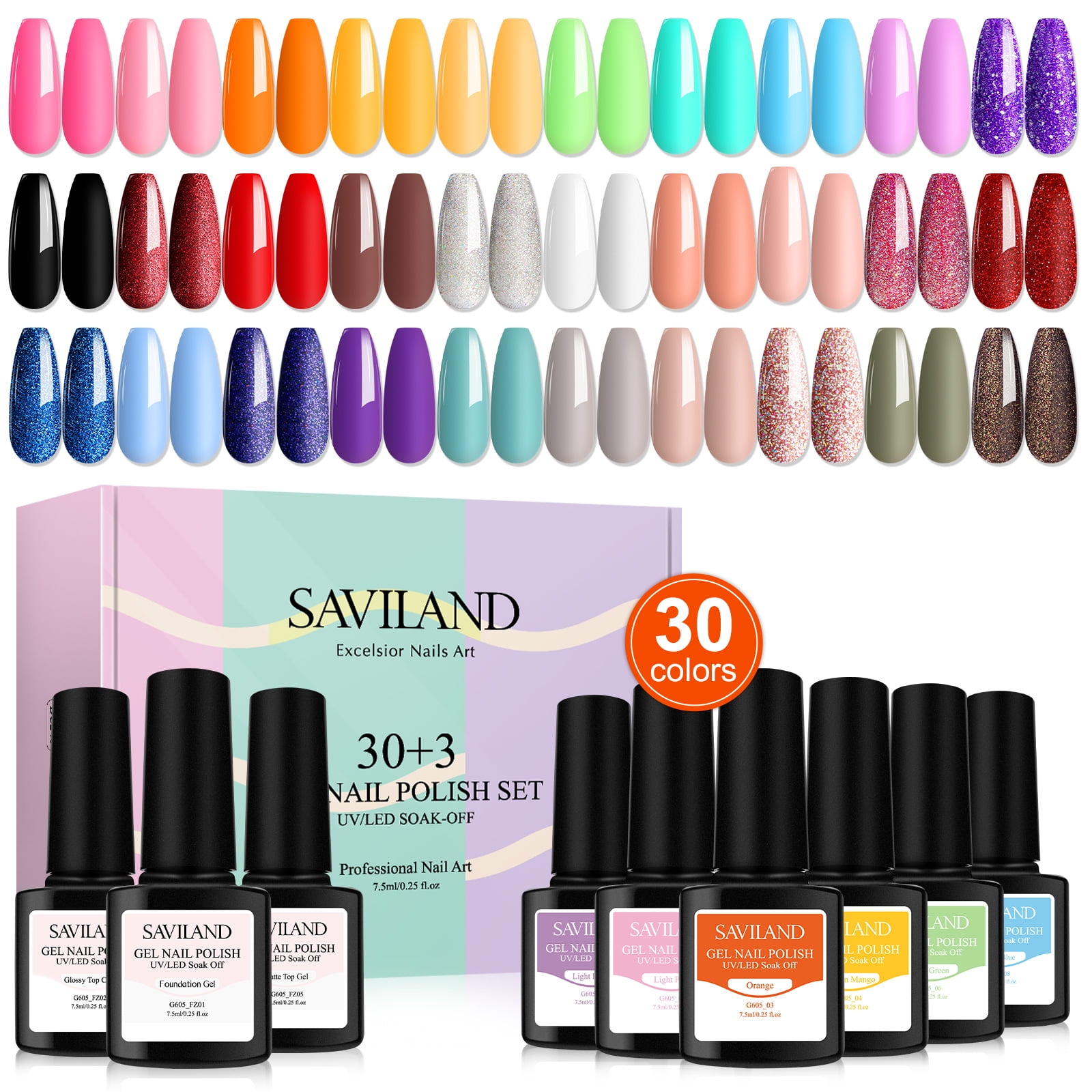 Saviland 33PCS Gel Nail Polish Kit- Soak-off U V/LED Gel Nail Polish ...