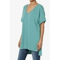 Women's PLUS Summer Casual V-Neck Rolled Short Sleeve Hi-Low Side Slit ...