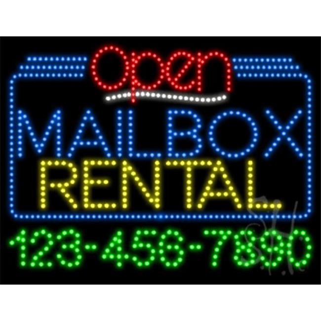 Everything Neon Mailbox Rental Open with Phone Number Animated LED Sign ...