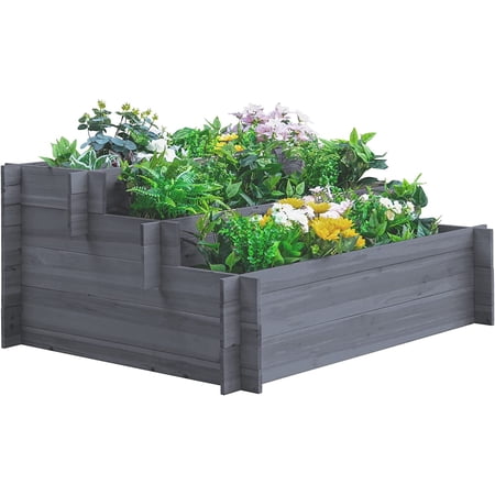 3-Tier Wood Raised Garden Bed, Elevated Planting Box, Outdoor Vegetable ...