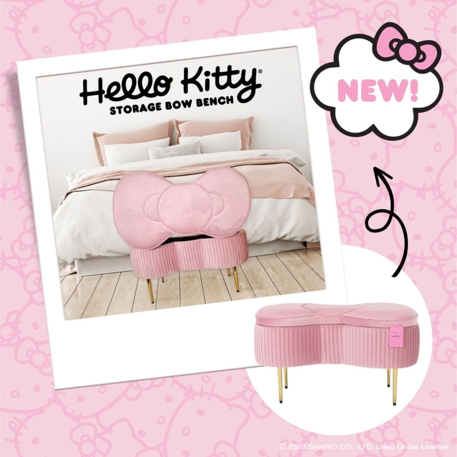 Pink Hello Kitty Bow Bench