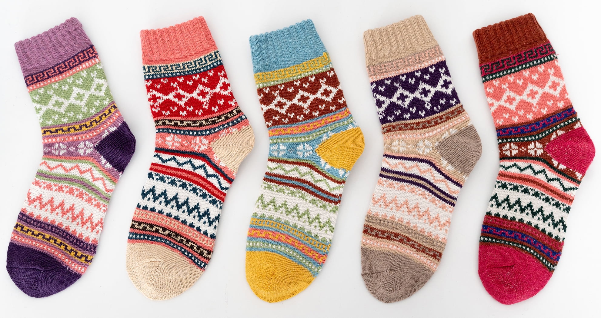5 Pairs Womens Multicolor Fashion Warm Wool Cotton Thick Winter Crew