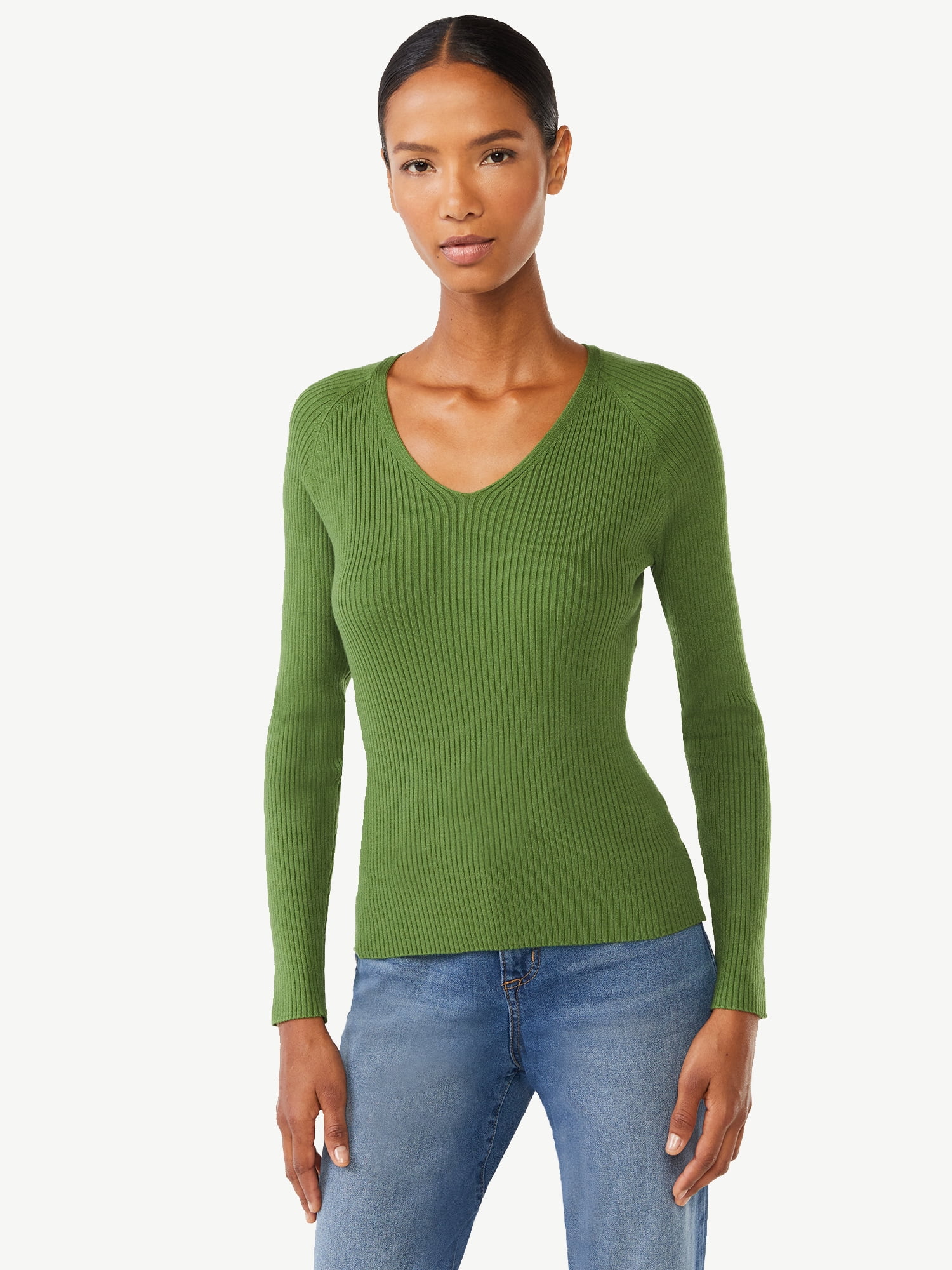 Scoop Women's Ribbed V-neck Sweater - Walmart.com