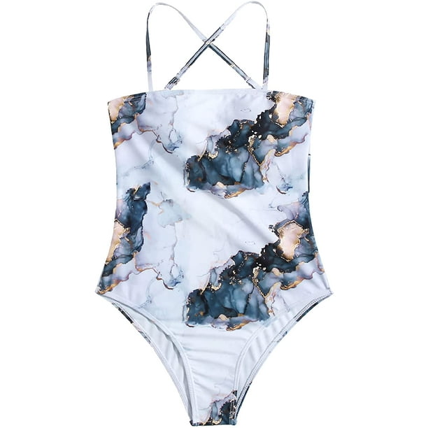 Women's Sexy Bathing Suits Solid Color Criss Cross Open Back One Piece ...