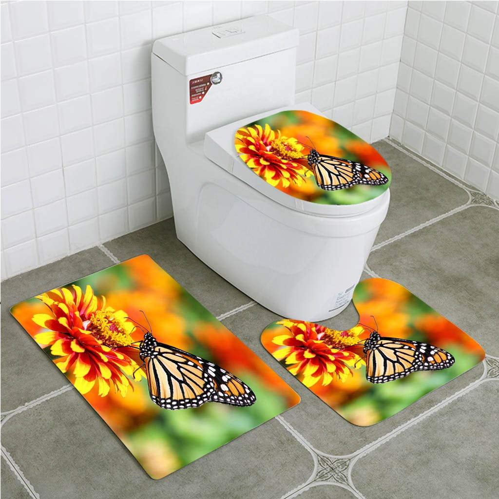 CHAPLLE Monarch Butterfly 3 Piece Bathroom Rugs Set Bath Rug Contour ...