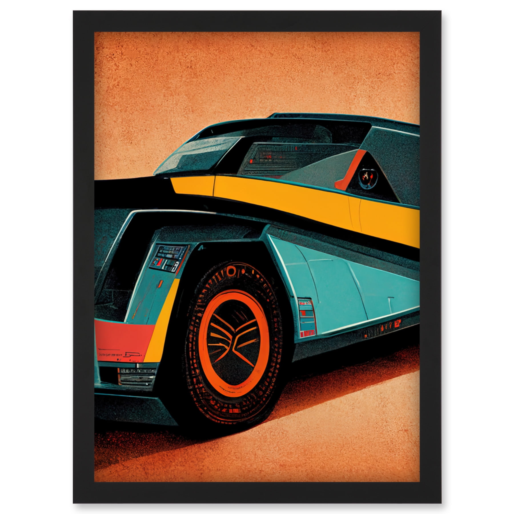 Colourful DeLorean Style Retro Car Poster Artwork Framed Wall Art Print ...
