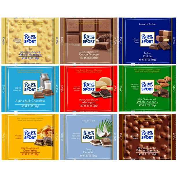 Ritter Sport Chocolate Sampler Pack - Assorted Flavors - 3.5 Oz (9 Pack ...