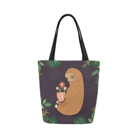 HATIART Cute Sloth With A Pot Of Flowers Reusable Grocery Bags Grocery ...