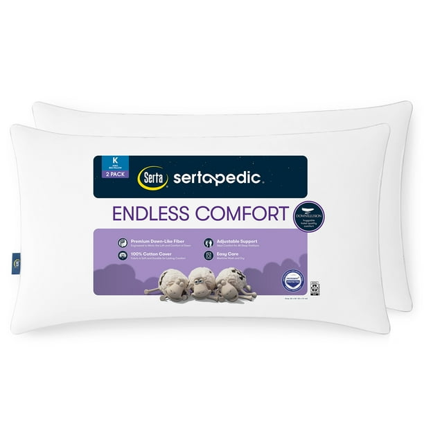 Sertapedic Endless Comfort Bed Pillow, King, 2 Pack - Walmart.com