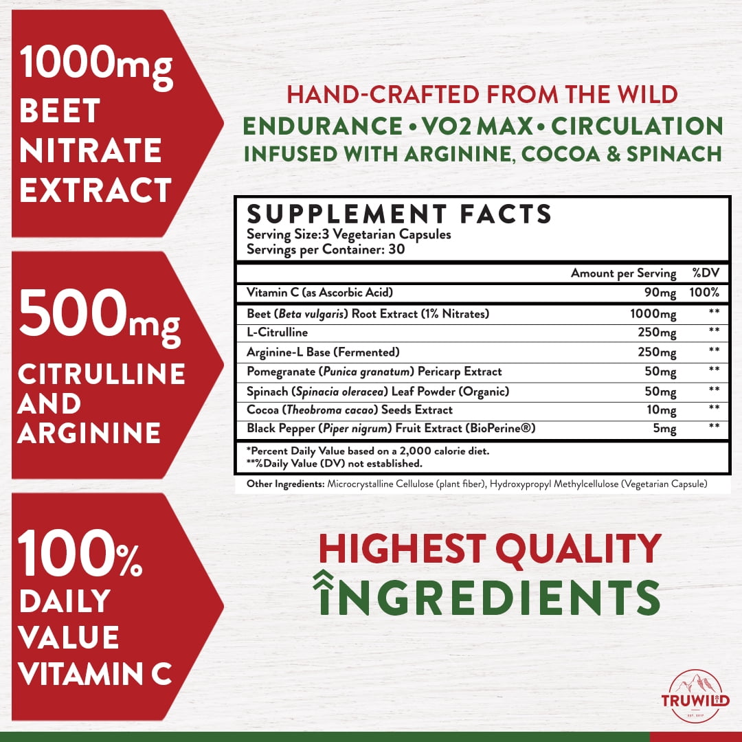 TRUWILD Nitric Oxide Beet Root Supplements – Pre Workout, Muscle ...