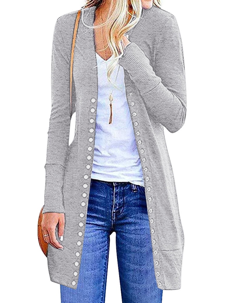 Women Button Down Solid Color Cardigan - Walmart.com