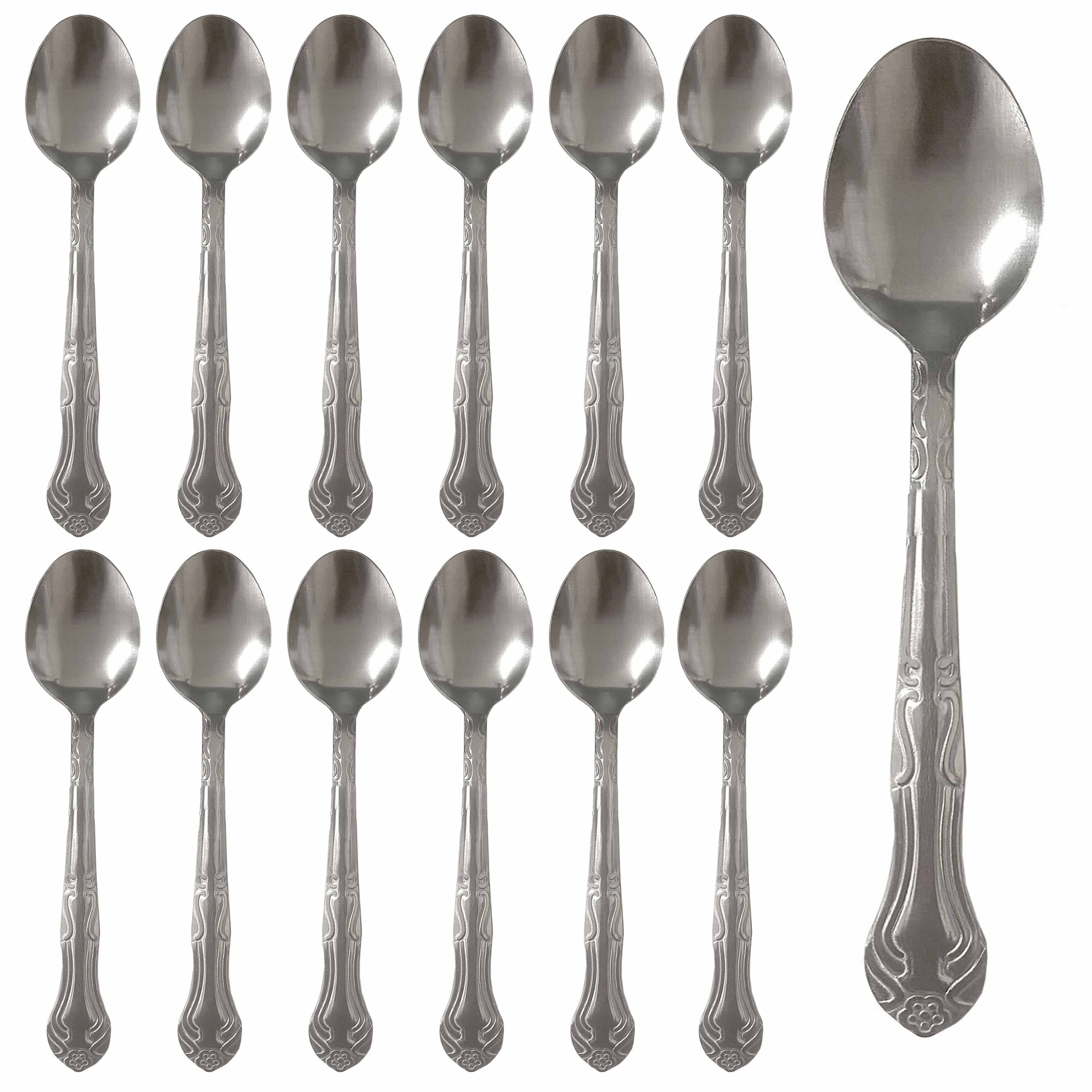 12 Stainless Steel Teaspoon Set Silverware Tea Spoons Dining Table ...