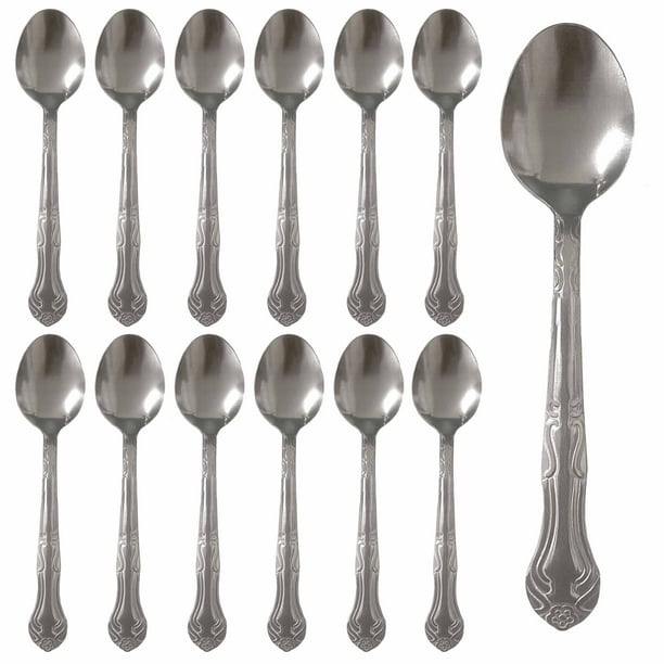 12 Stainless Steel Teaspoon Set Silverware Tea Spoons Dining Table ...