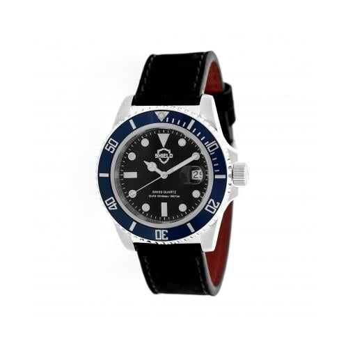 Shield Cousteau Leather-Band Pro-Diver Swiss Watch W/Date - Silver ...