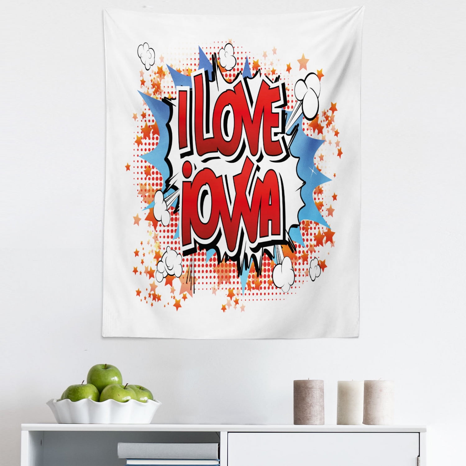 Iowa State Tapestry, I Love Iowa Words in Retro Comic Book Style Burst ...