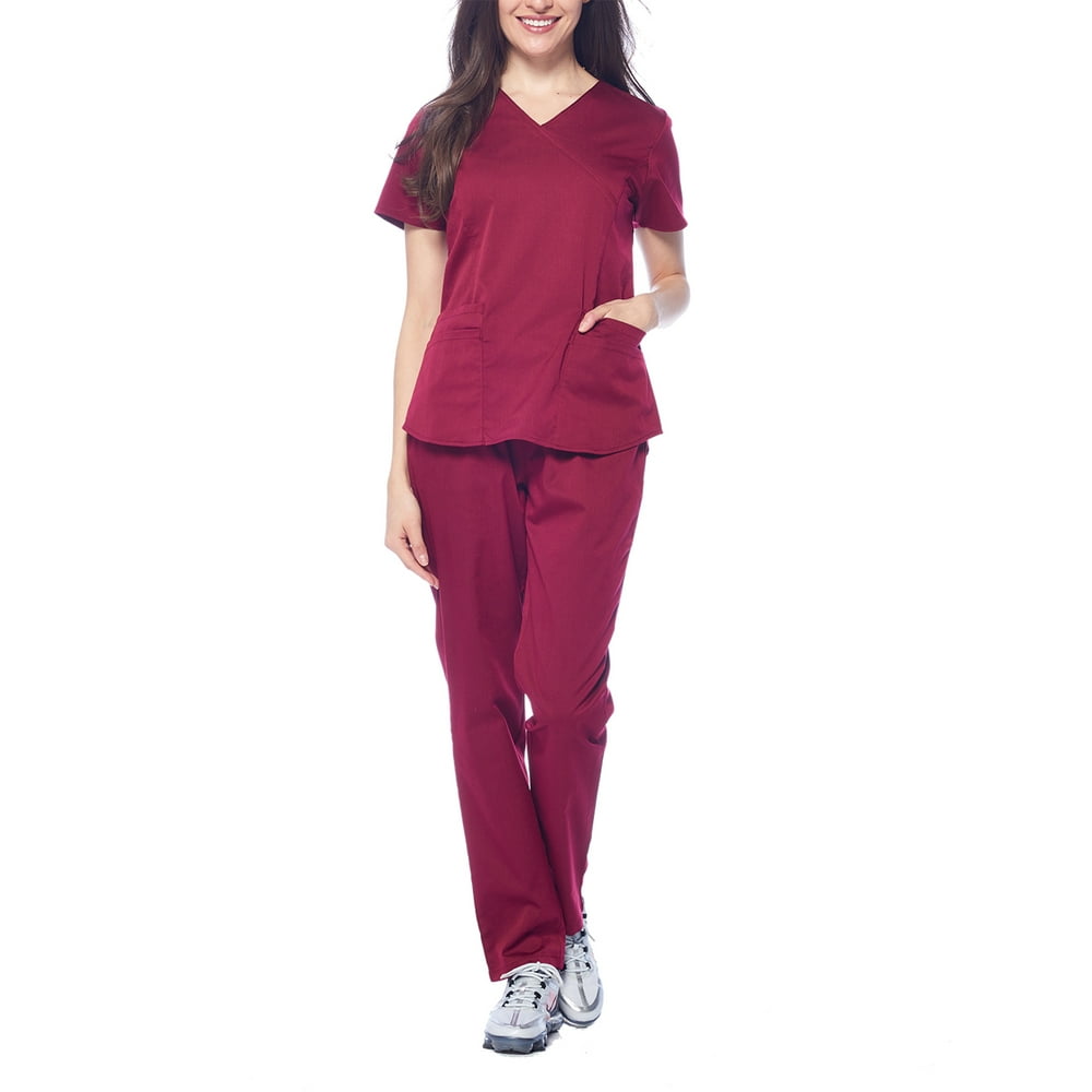 Dagacci Dagacci Medical Uniform Womens Fitted Y Neck Natural Stretch