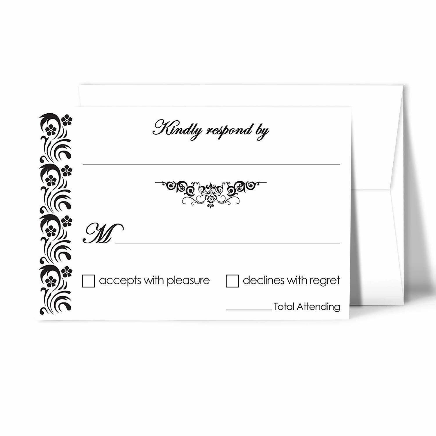 RSVP Wedding Return Cards - Size 4" x 6" With A6 Envelopes - 50 Per ...