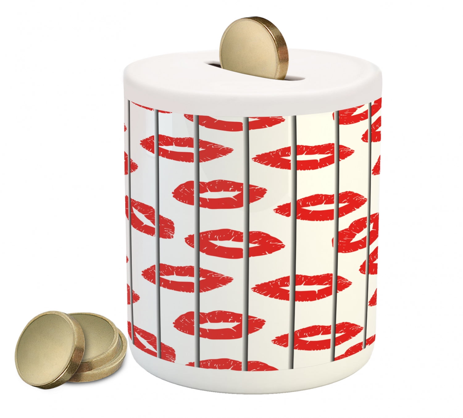 Glamour Piggy Bank, Woman Lips Behind the Bars Female Love Romance ...