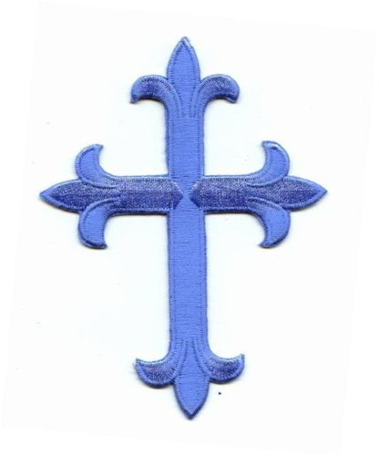 4" Sky Blue Cross - Fleur De Lis - Religious - Iron On Applique ...