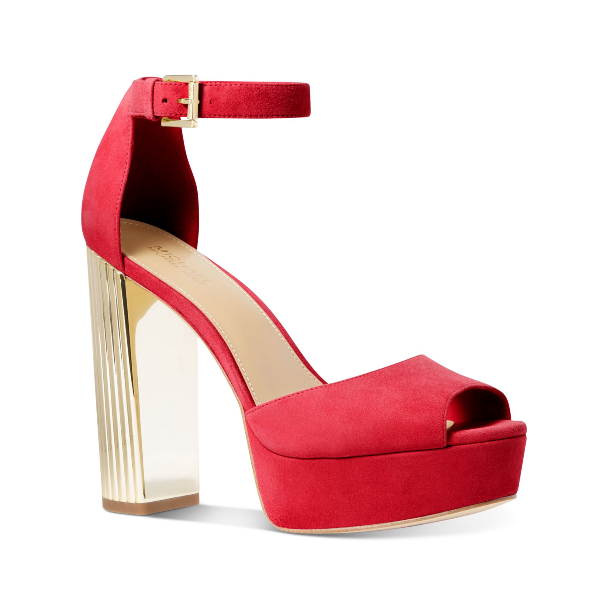 MICHAEL MICHAEL KORS Womens Red 1 1 2 Platform Padded Metallic Ankle Strap Porter Round Toe Block Heel Buckle Leather Heeled Sandal 10 M Walmart