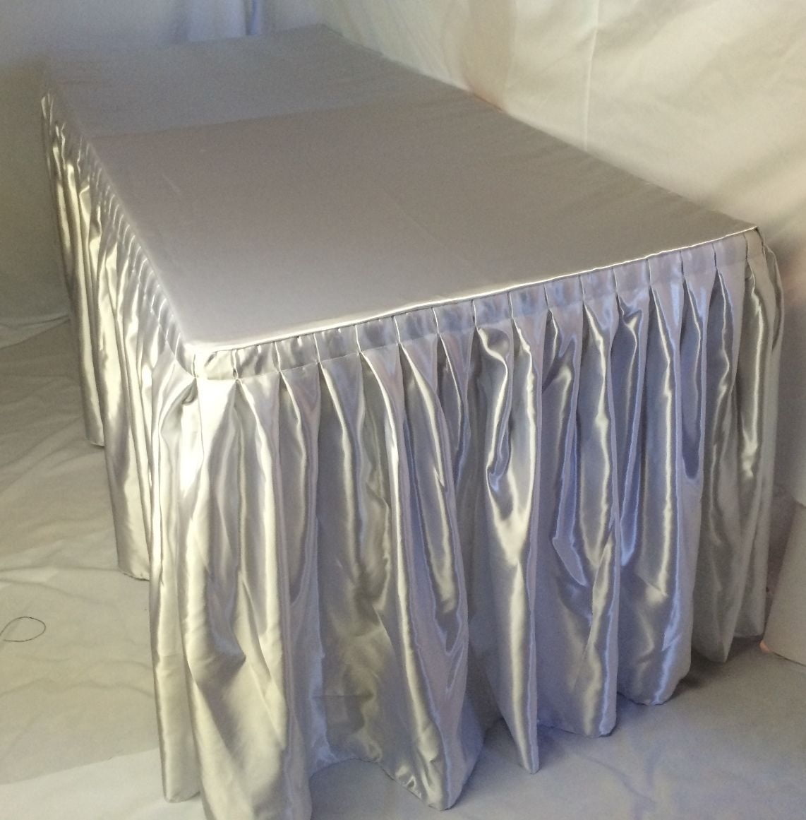 8' Satin Fitted Double Pleated Table Skirting Cover w/Top Topper ANY ...