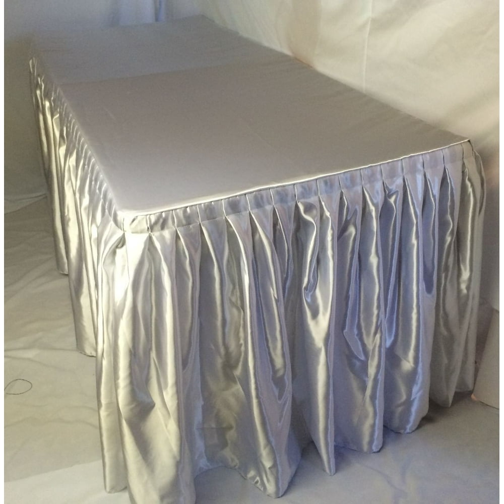 8' Satin Fitted Double Pleated Table Skirting Cover w/Top Topper ANY ...