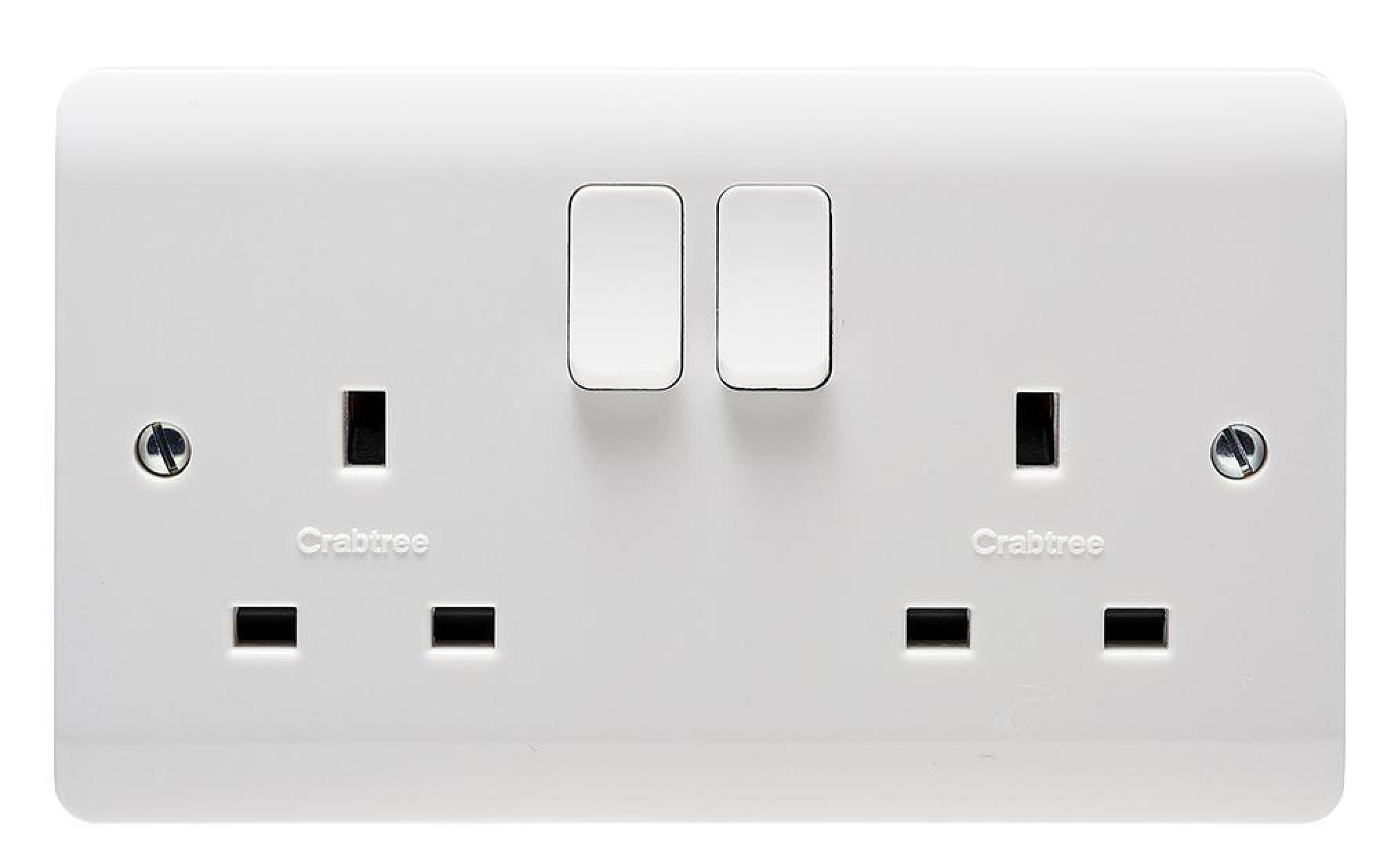 CRABTREE - Instinct 2 Gang, DP Switched Wall Socket, Dual Earth, 13A ...