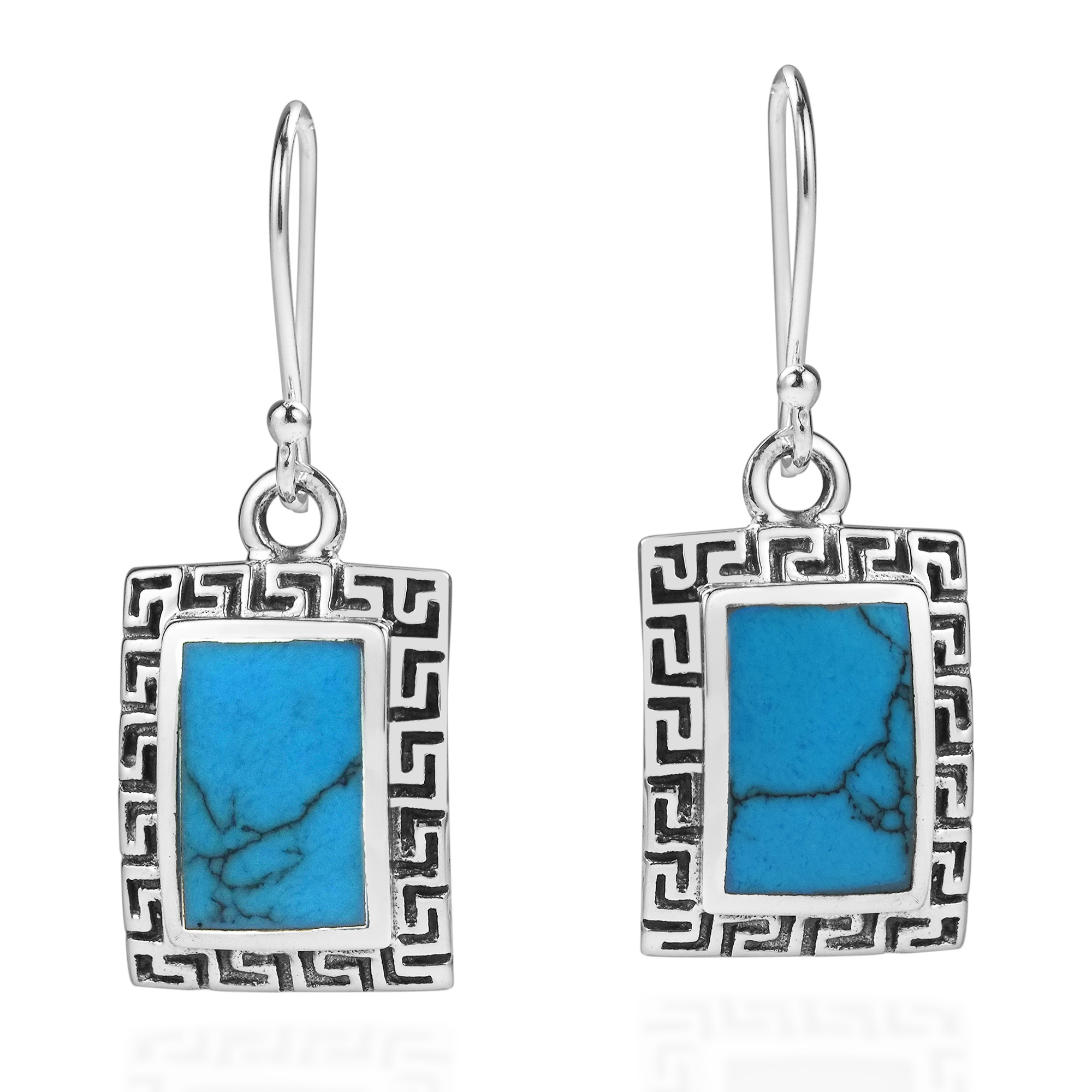 Blue Turquoise Greek Key Frame .925 Silver Dangle Earrings - Walmart.com