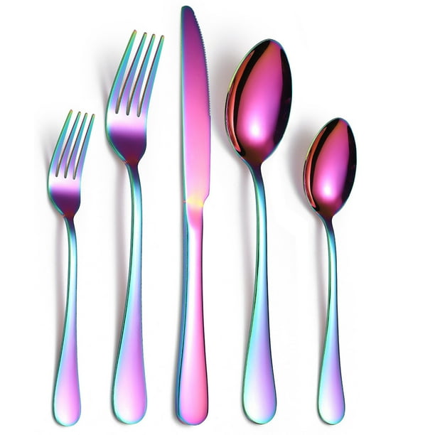 Knife, Fork And Spoon Set Titanium Plated Steak Knife And Fork ...