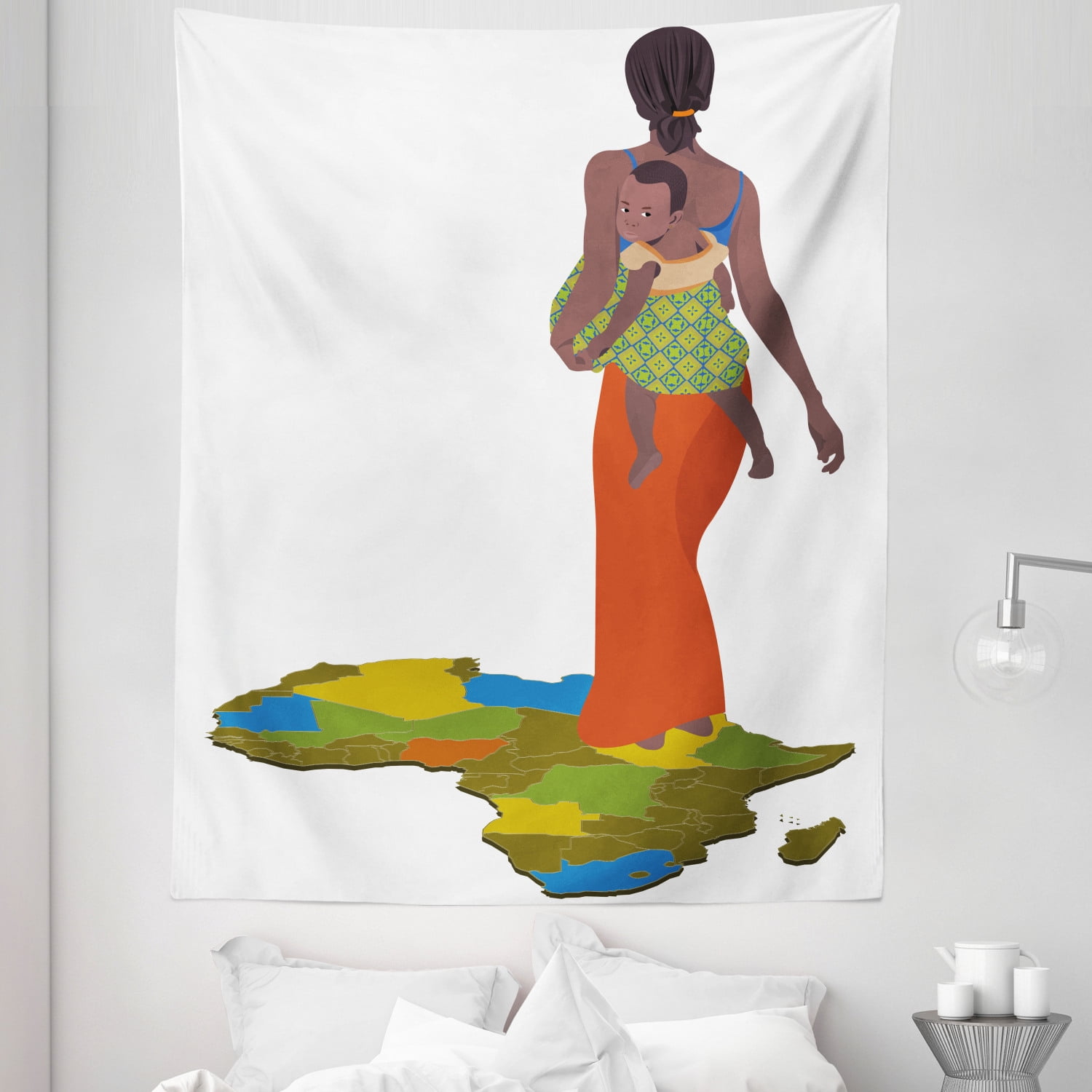African Tapestry, Mother Carrying Girl on Her Back Country Culture ...