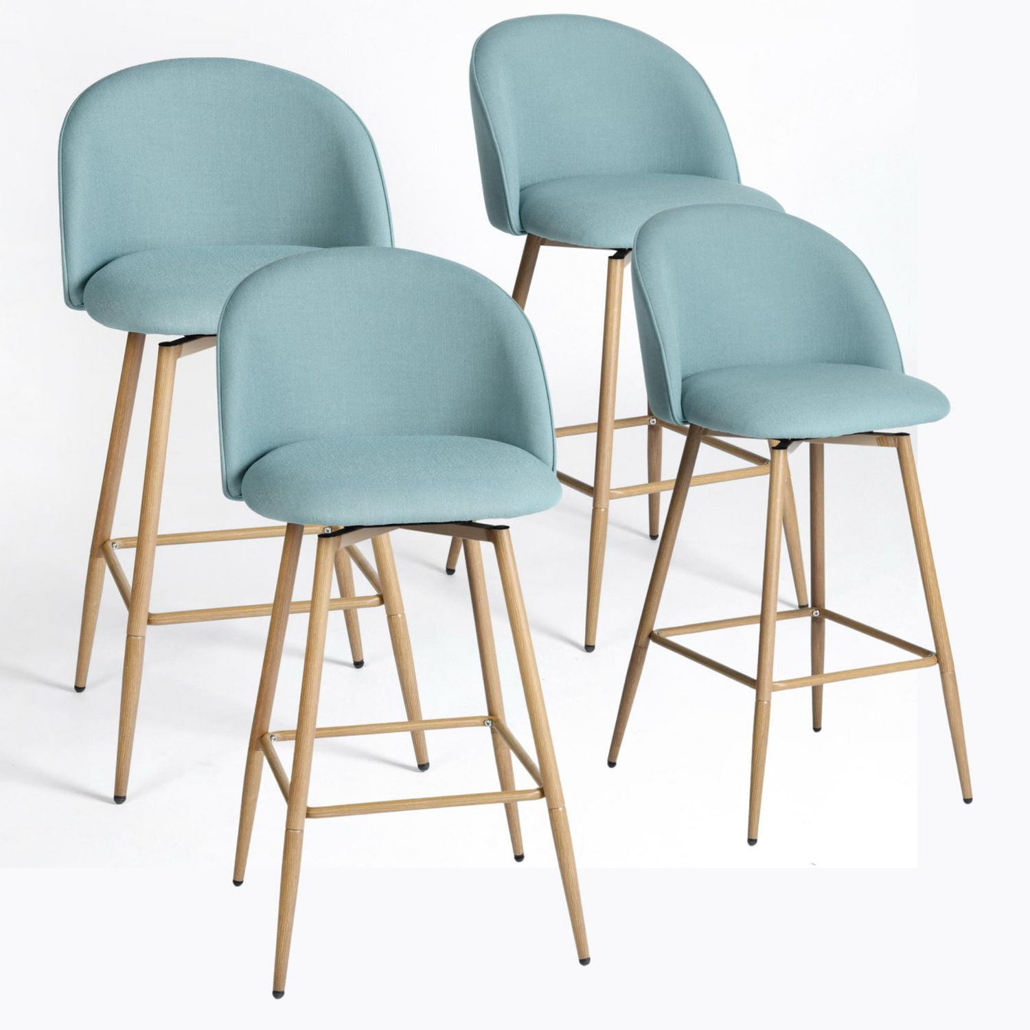 Homy Casa Modern Set of 4 Bar Stool with 360 Swivel, Fabric Upholstery ...
