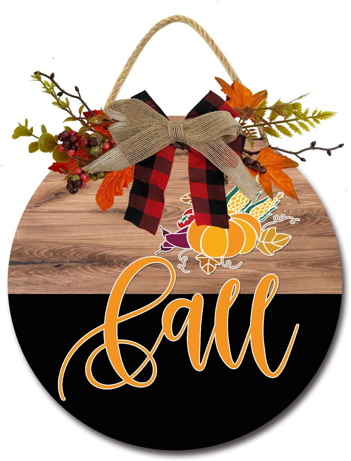Eveokoki 12" Fall Wooden Door Sign, Welcome Front Door Plaque Hanger ...