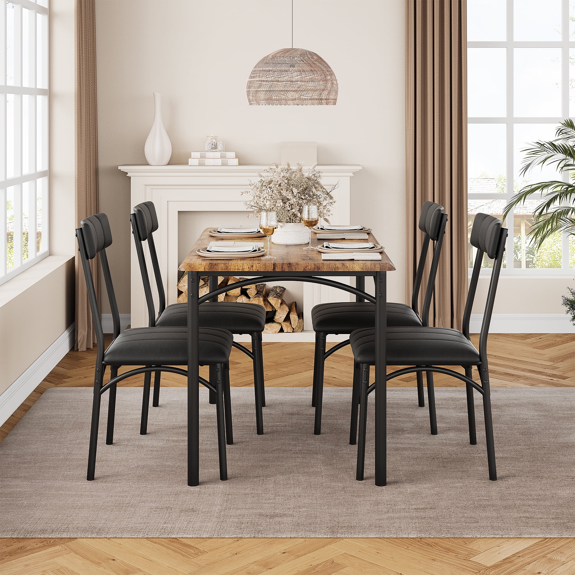 WhizMax Kitchen 4 Upholstered Chairs Room Set, Rectangular Dining Table ...