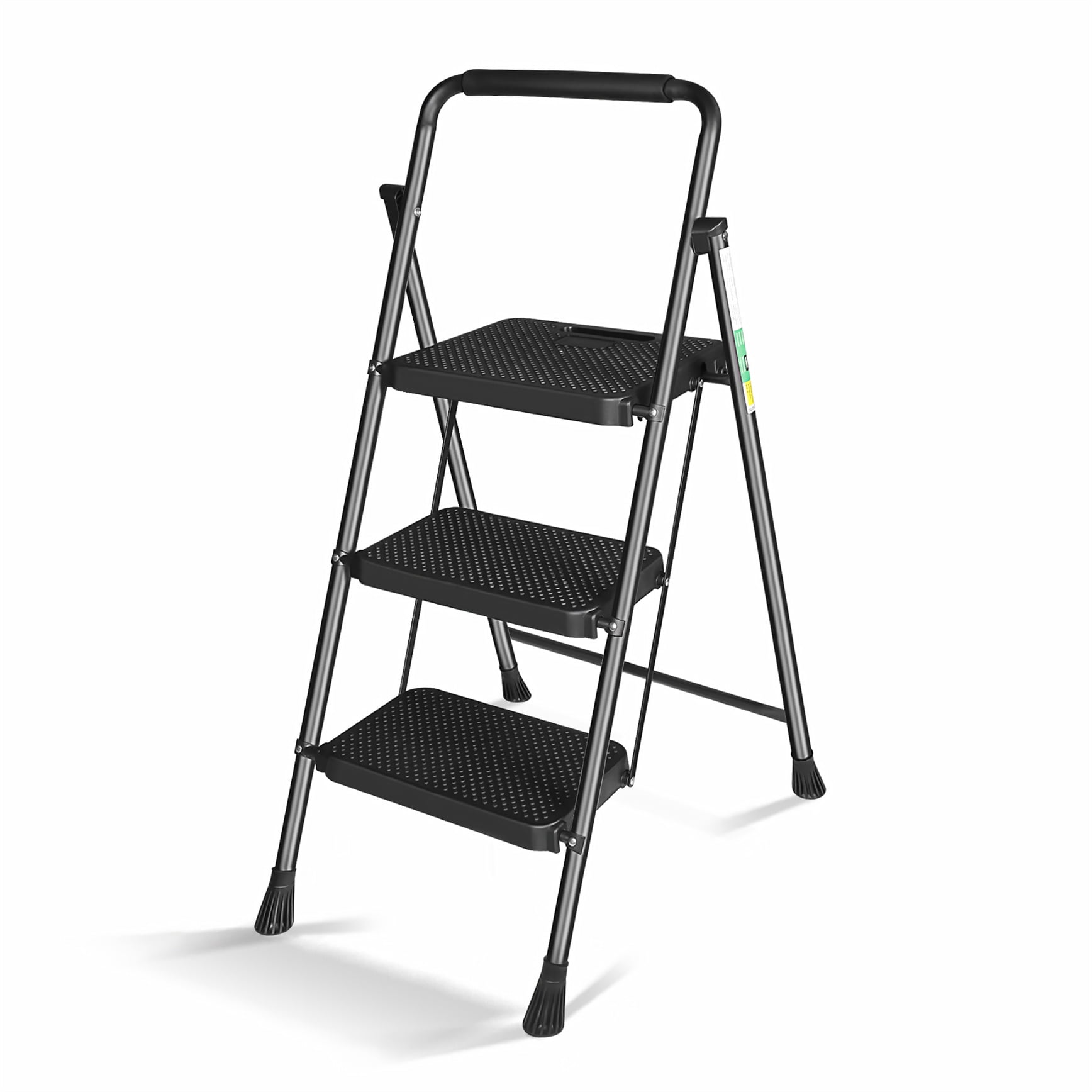 netuera 3 Step Ladder, with Anti-Slip Rubber Feet and Wide Plastic ...