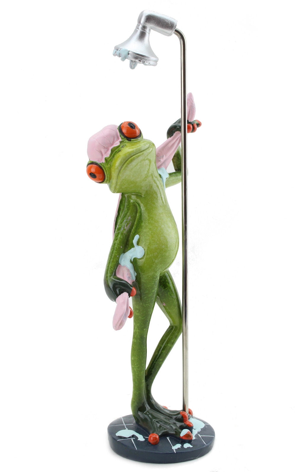 Novelty Funny Frog Figurine Taking Shower Statue Home Decor Green And