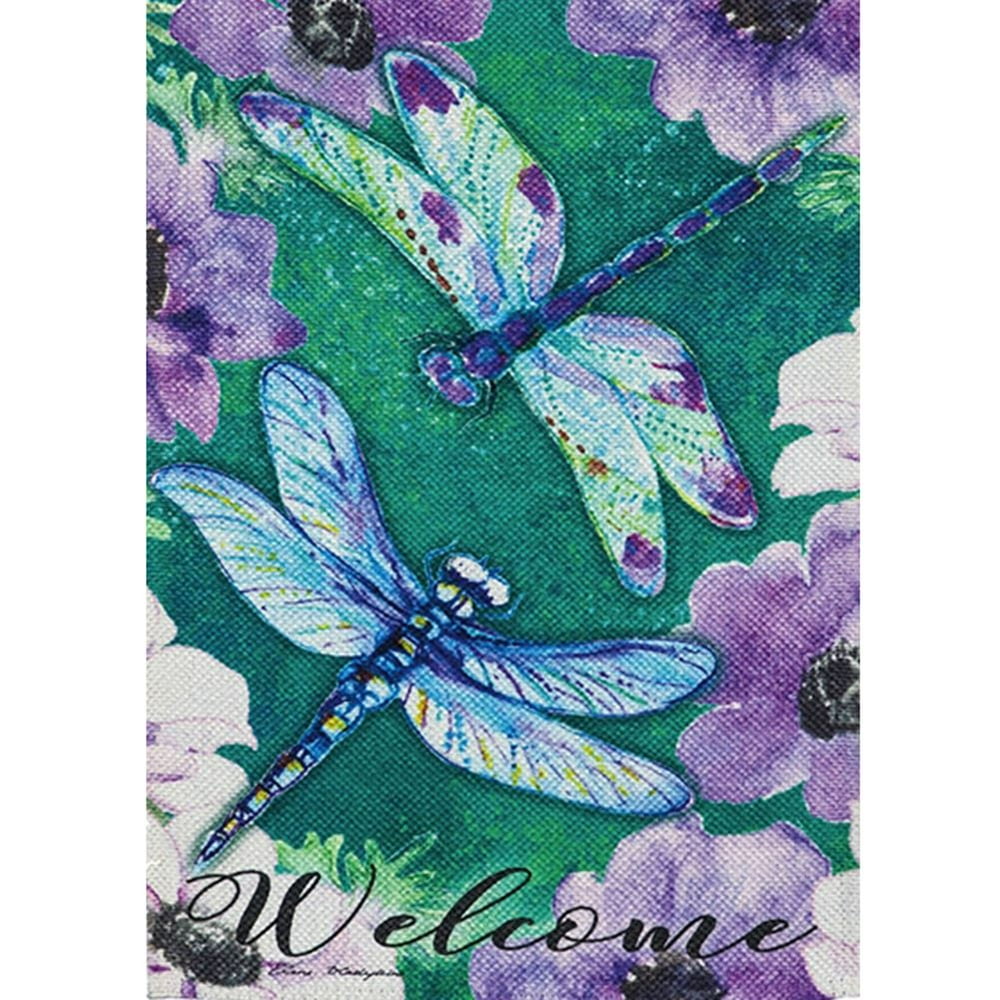 Evergreen Suede Textured Garden Flag -Dragonfly Duo, Size - 12.5" x 18 ...