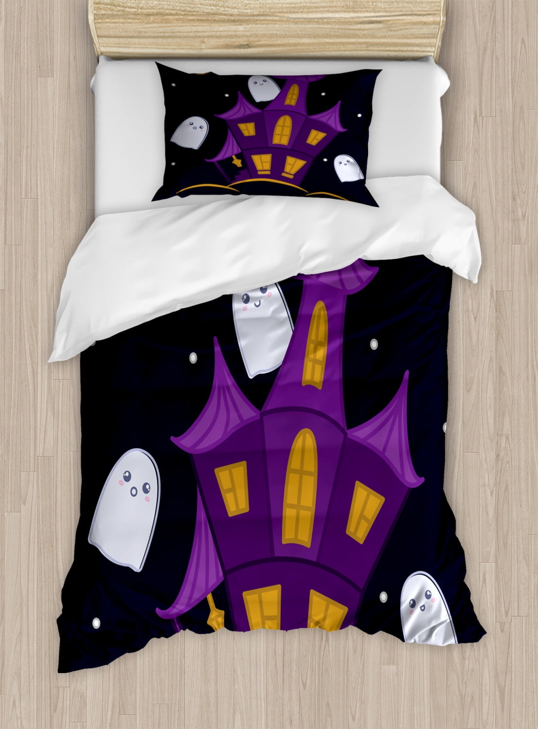 Ghost Duvet Cover Set Twin Size, Dark Night Haunted House with Ghosts ...