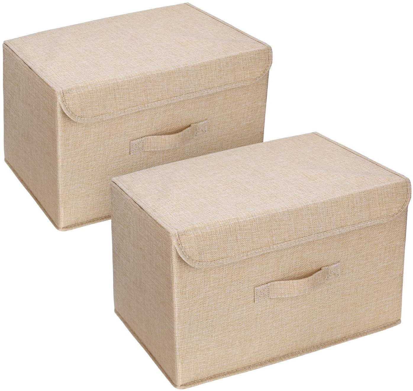 Set Of 2 Fabric Storage Crate With Lids, Foldable Storage Baskets With ...