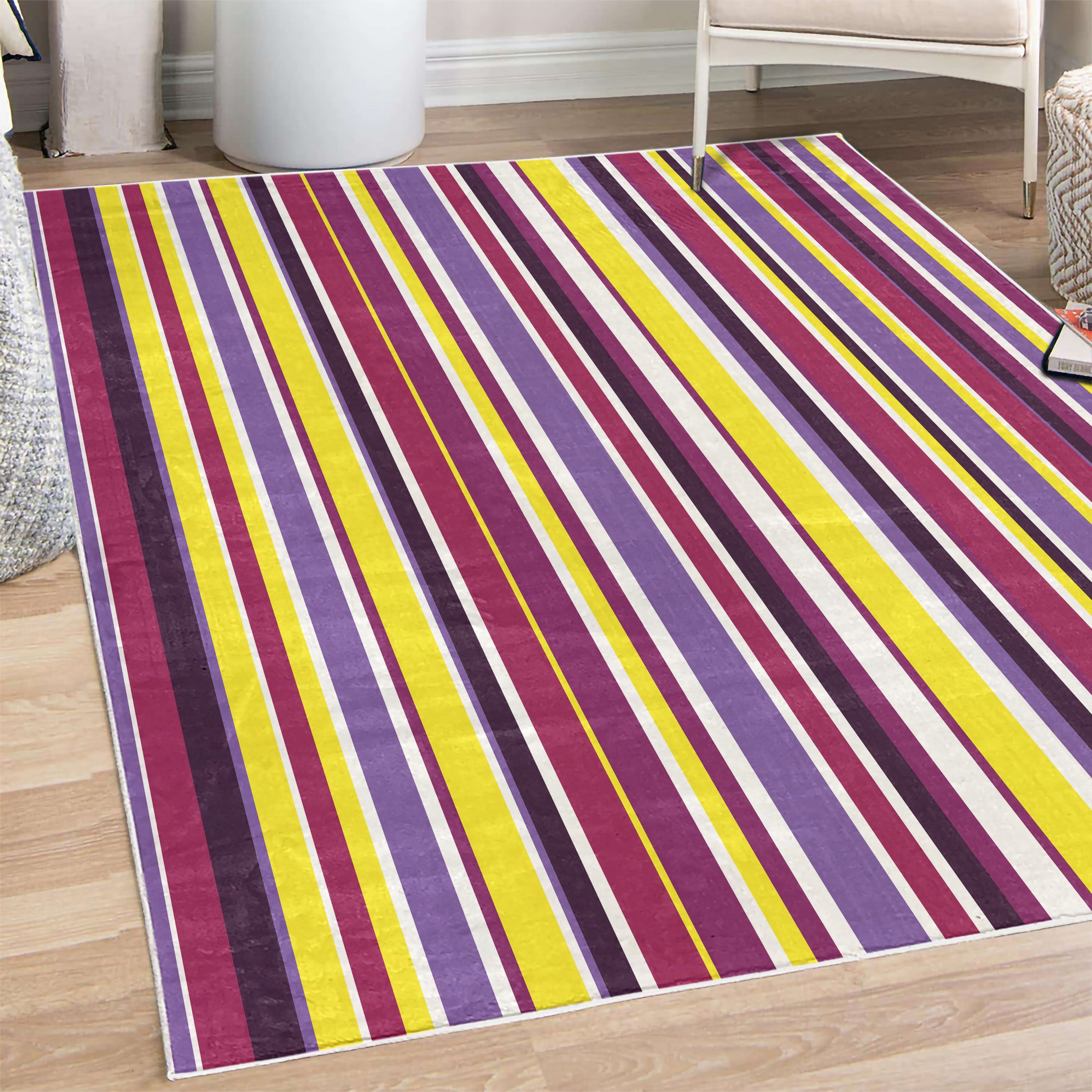 Pastel Decorative Rug, Vertically Striped Pattern Different Color ...
