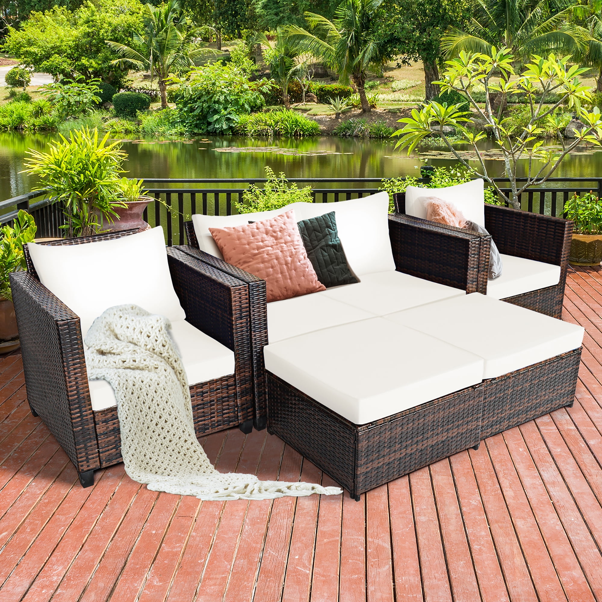 Click here for Costway 5pcs Patio Rattan Furniture Set Loveseat S... prices