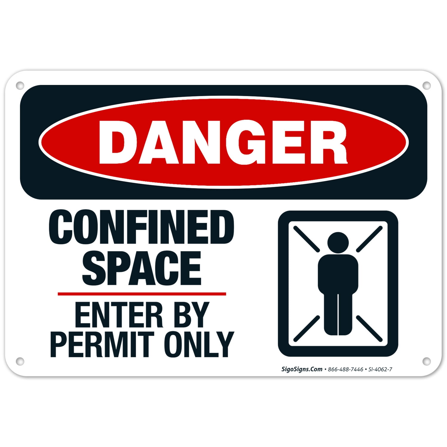Danger Confined Space Enter By Permit Only Sign, Danger OSHA Sign, 10x7 ...