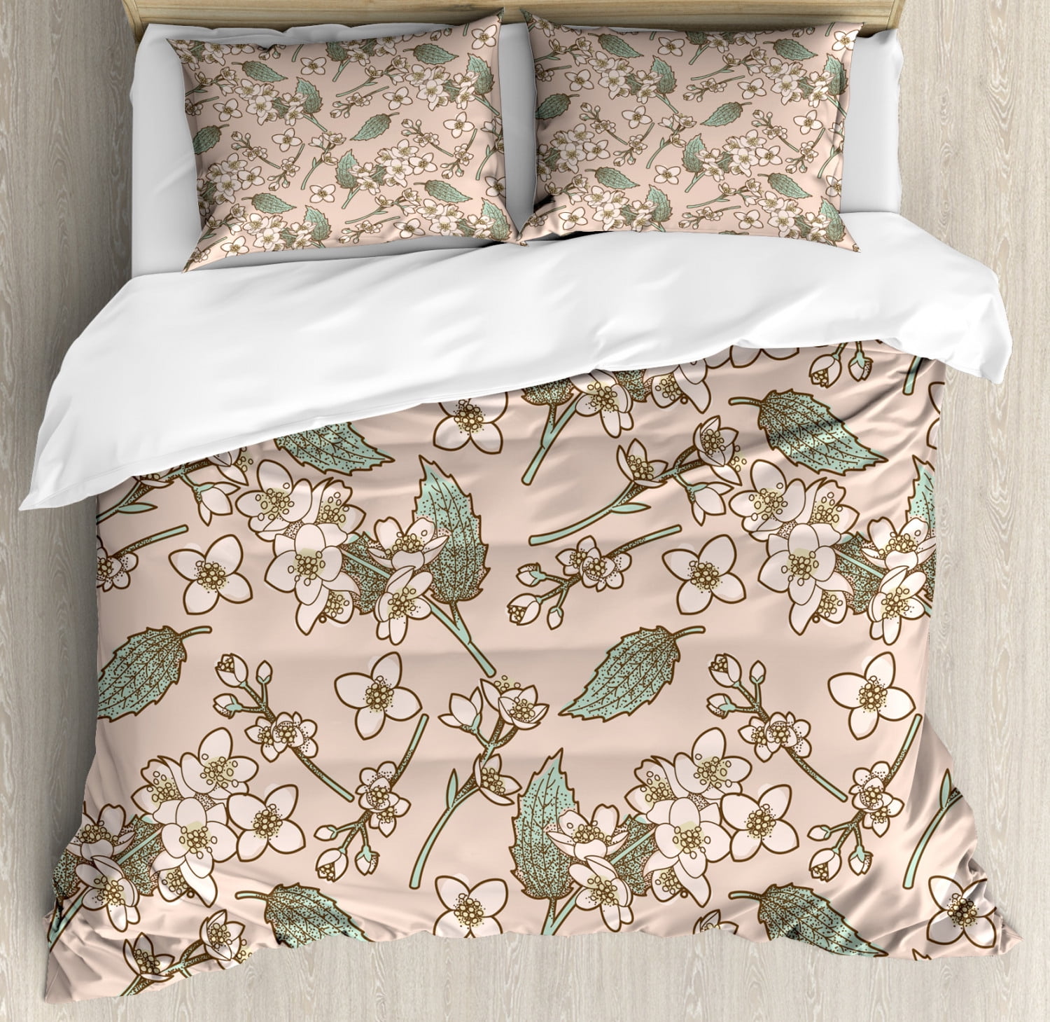 Jasmine Duvet Cover Set King Size, Romantic Tender Petal Pattern in ...